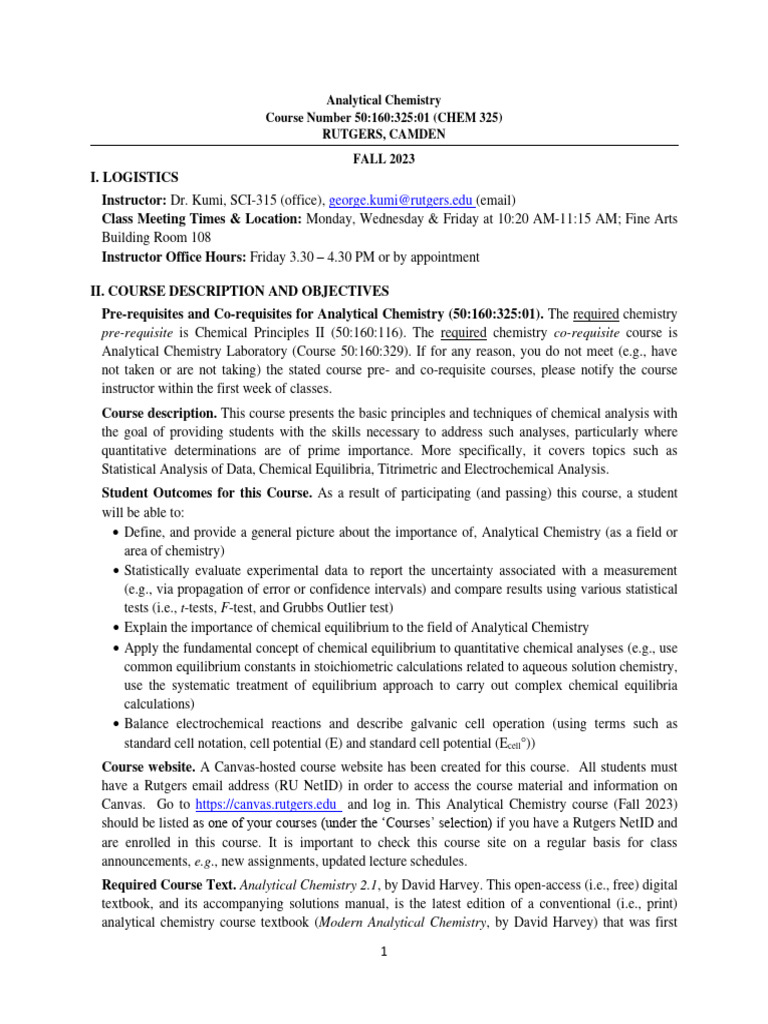 Analytical Chemistry Course Overview 2023 | PDF | Titration | Chemistry