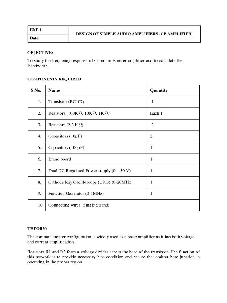 Circuits Lab Program Manual(1-6 Exp) | PDF | Amplifier | Capacitor