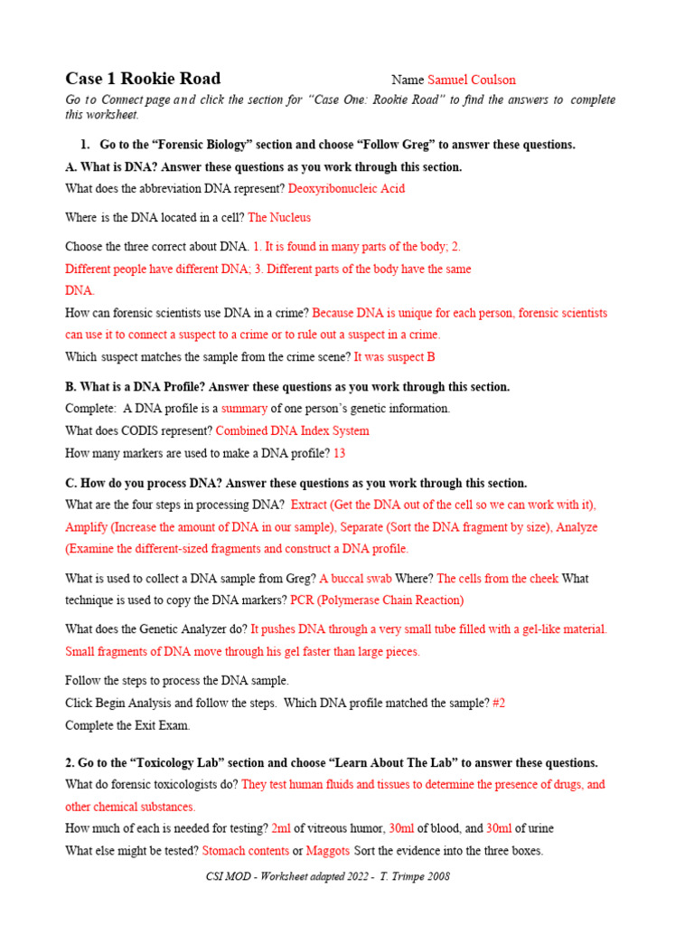 Case 1 Worksheet Rookie Road Samuel Coulson | PDF | Dna Profiling | Dna