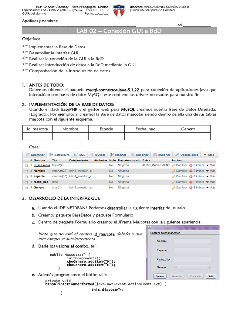 Lab 02 - Aplicaciones Comerciales - Interfaz Usuario y Conexion A La BDD | PDF | Mi sql ...
