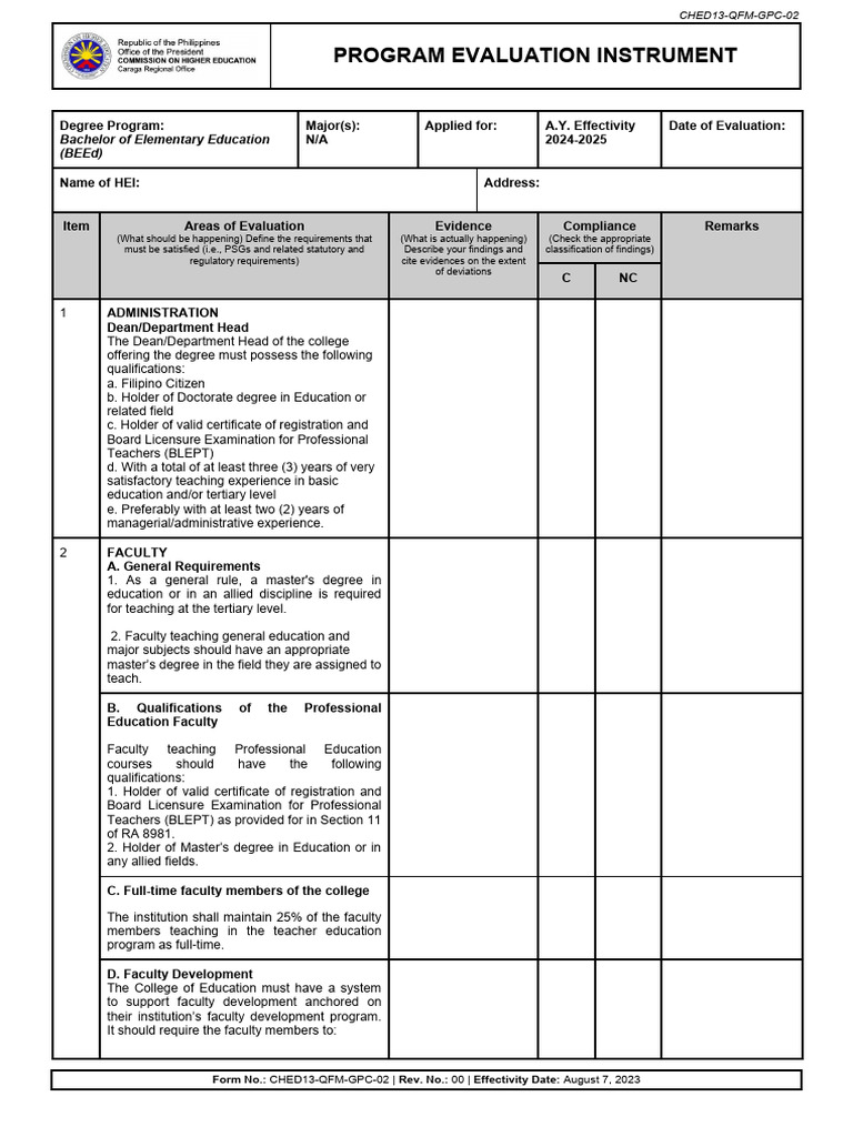 ISO Form - BEEd - CHED13-QFM-GPC-02 | PDF | Academic Degree | Schools