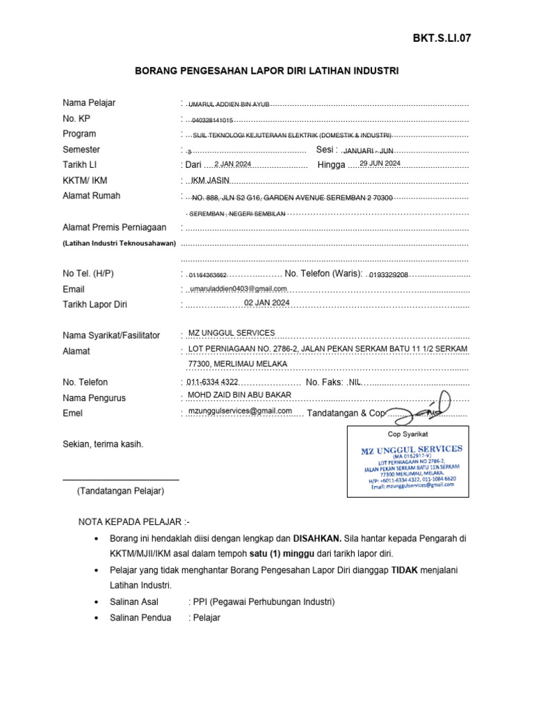 04-Borang Lapor Diri | PDF