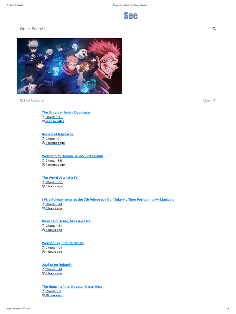 MangaSee: Latest Chapter Updates | PDF | Anime And Manga | Manga