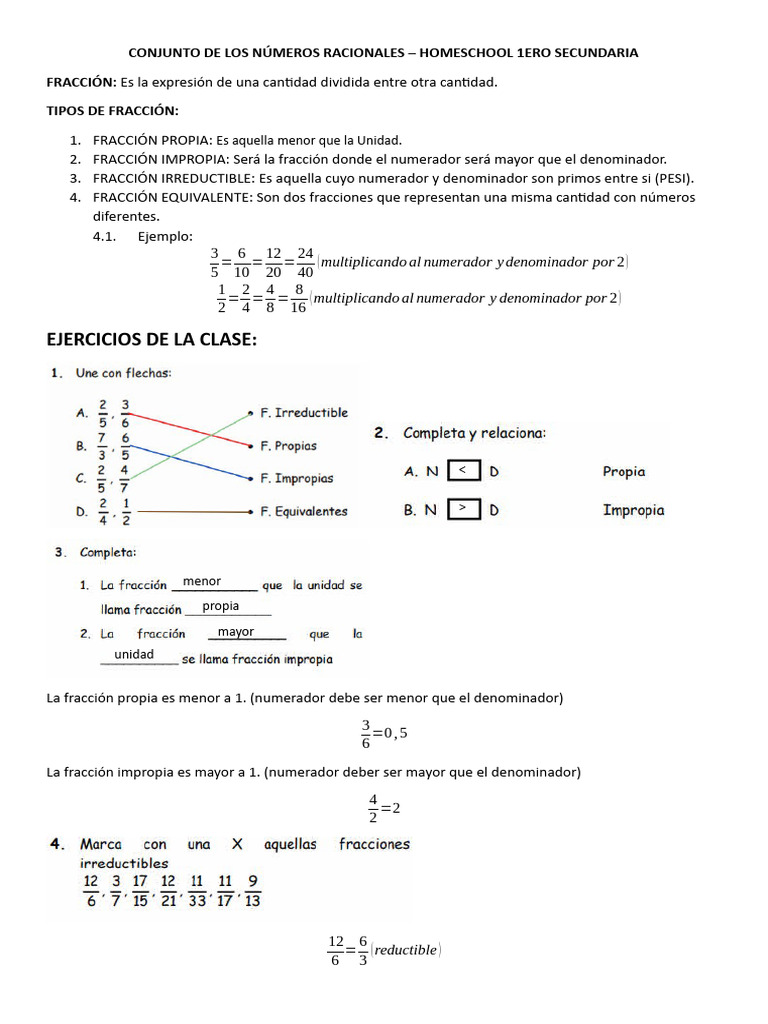 Conjunto de Los Números Racionales – Homeschool 1ero Secundaria ...