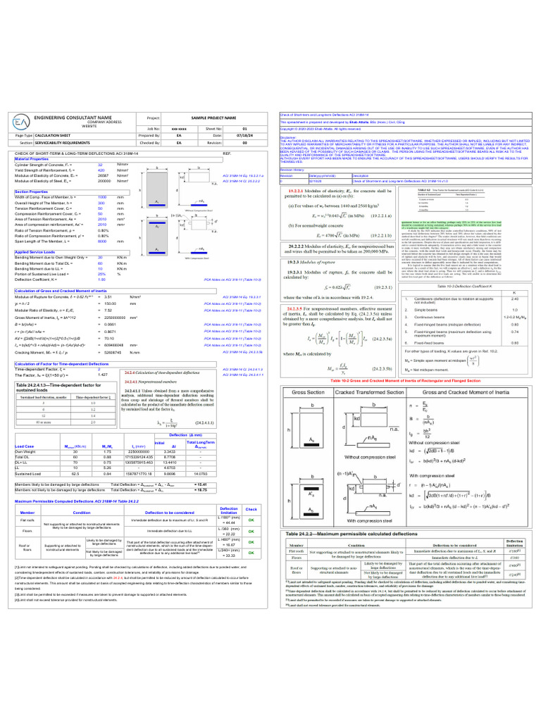 EA Check of Short Term & Long Term Deflections ACI 318M 14 v1 0 | PDF | Bending | Young's Modulus