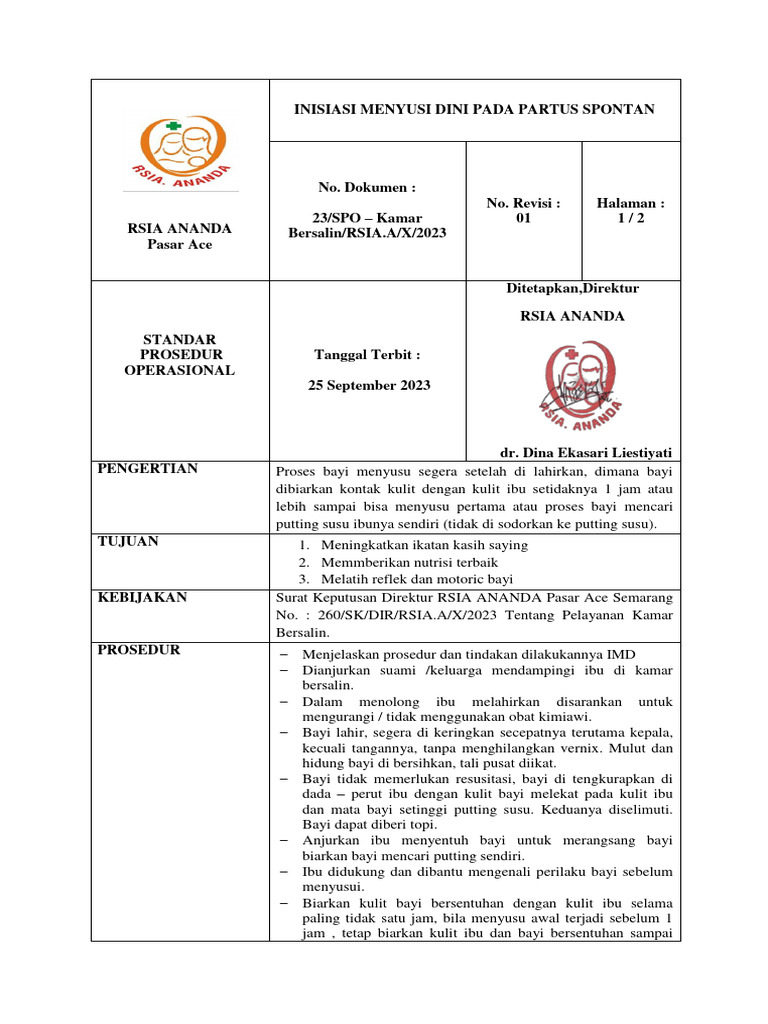 Inisiasi Menyusui Dini Pada Partus Spontan | PDF