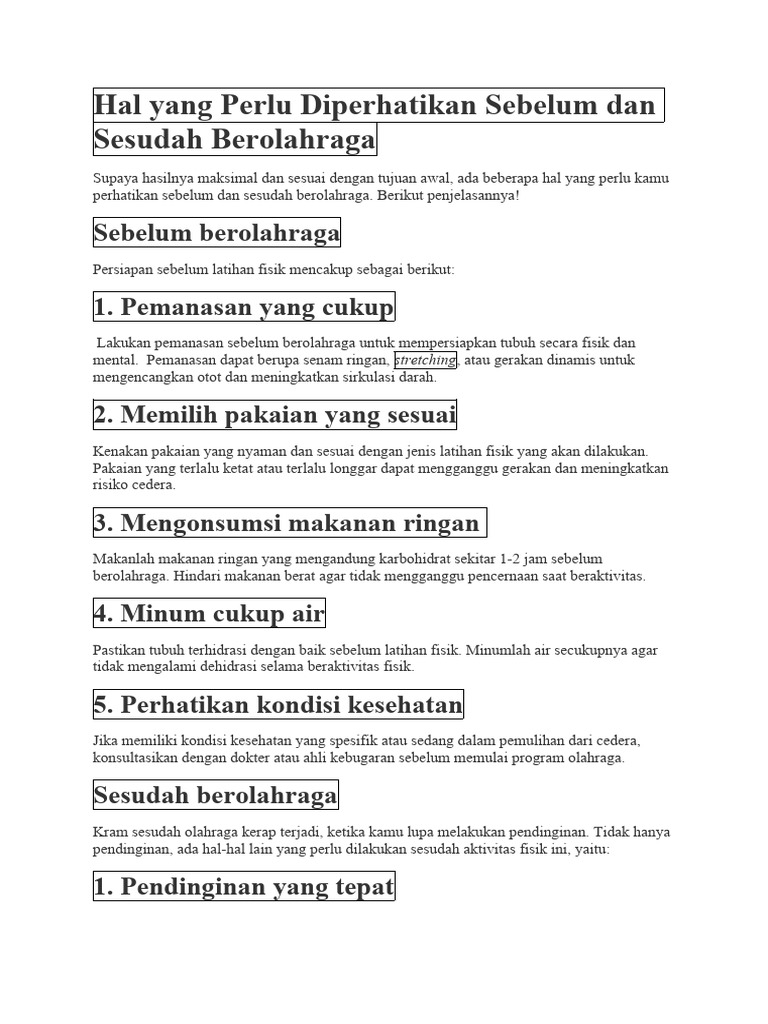 Hal yang Perlu Diperhatikan Sebelum dan Sesudah Berolahraga | PDF