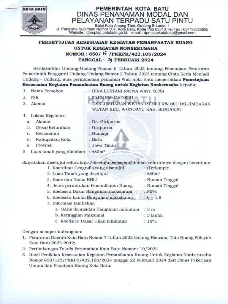 PKKPR Non Berusaha | PDF