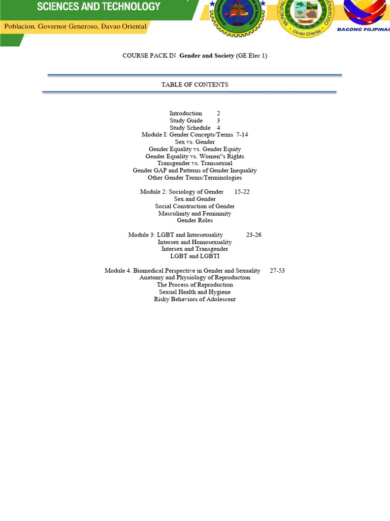 GE Elec 1gender and Society Course Pack | PDF | Gender | Gender Studies