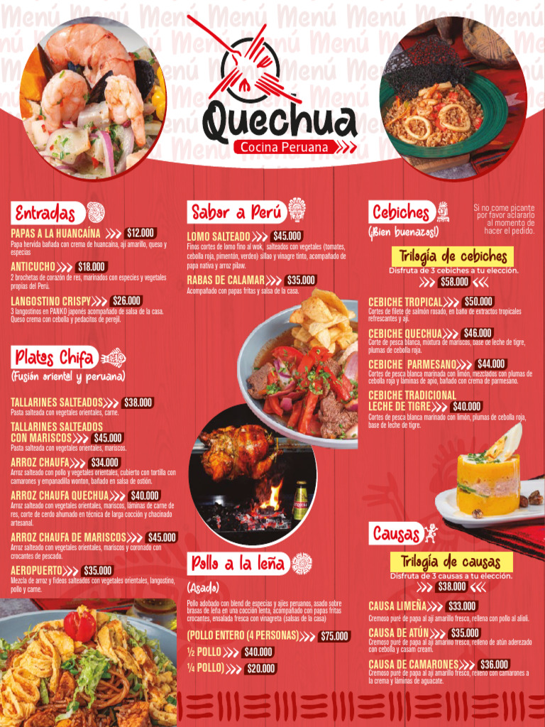 Menu Quechua Af | PDF | Mariscos | Cocina