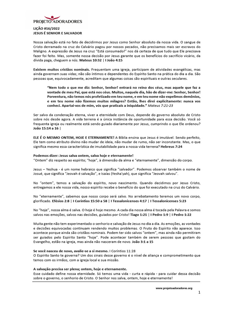 Senhorio de Cristo: Salvação Plena | PDF | Jesus | Deus