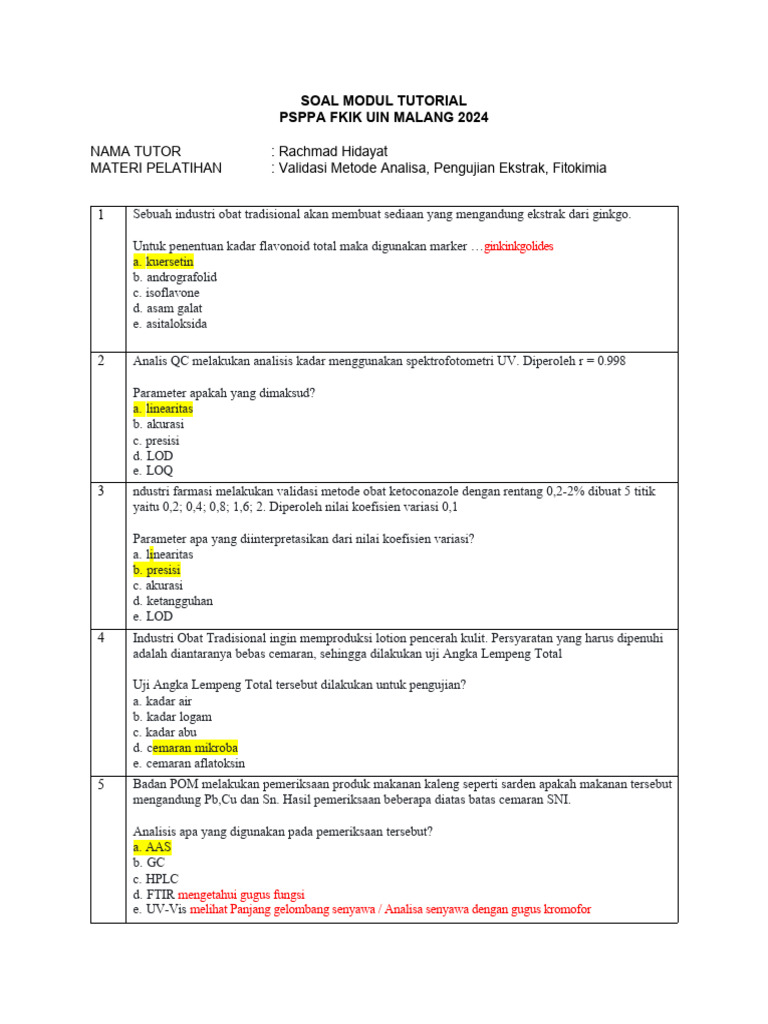 Soal PS 6-VMA, Ekstrak, Fitokimia | PDF
