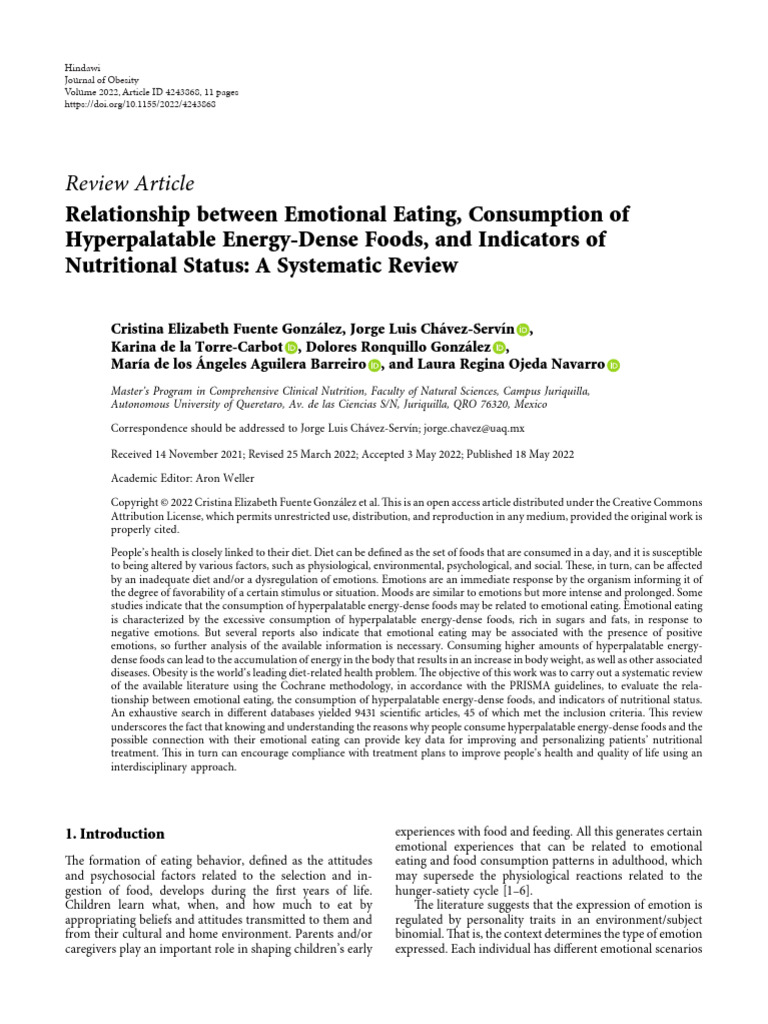 2022 Emotional Eating and Hyperpalatable Foods | PDF | Eating | Obesity