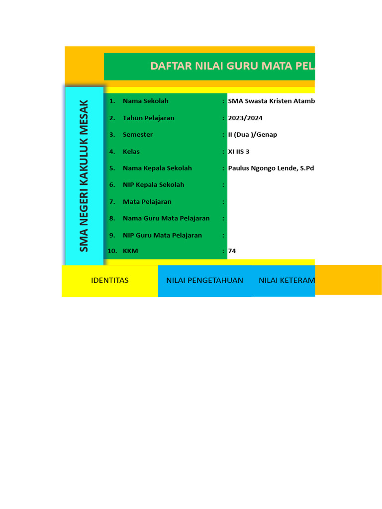 Daftar Nilai Guru Mapel - K13 - .................. - Xi Iis 3 | PDF