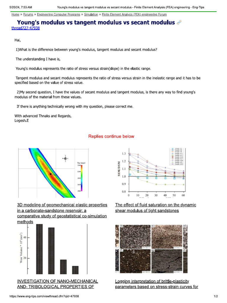 Young (Elastic), Tangent, and Secant Modulus Eng-Tips | PDF