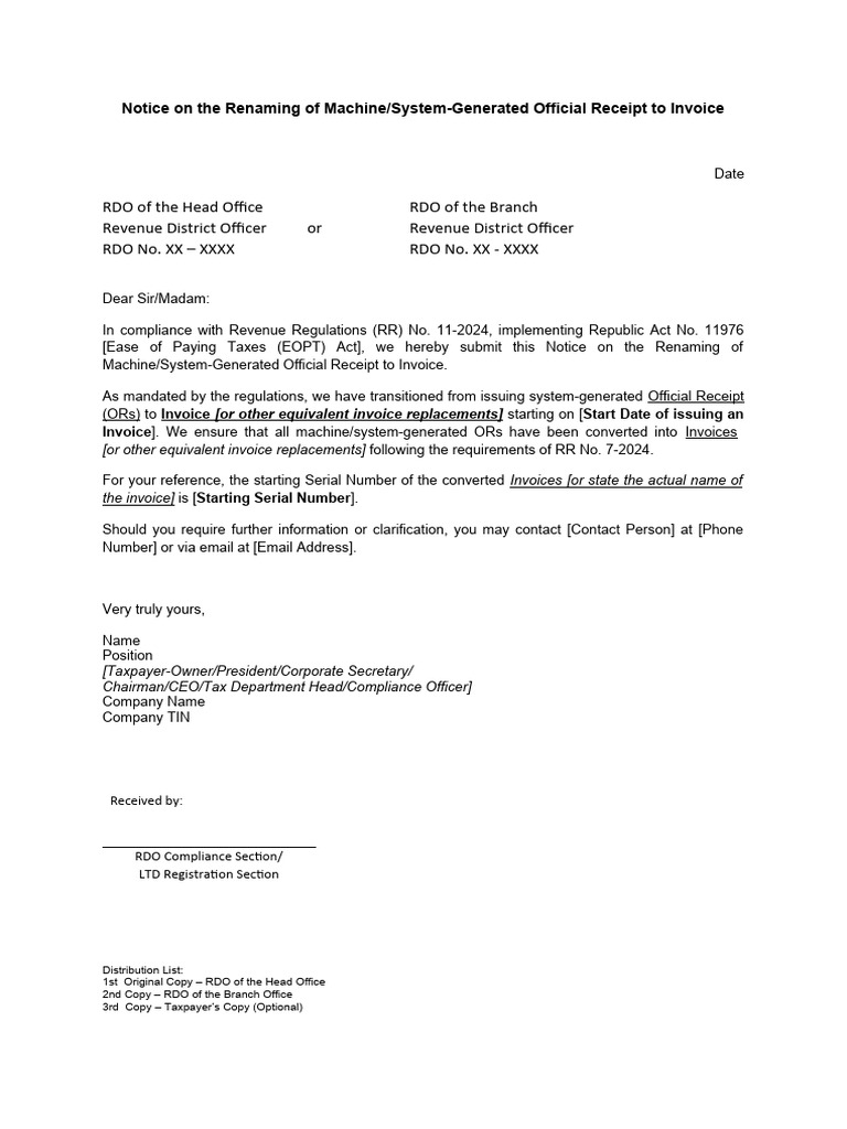 Official Receipt Renamed to Invoice Notice | PDF