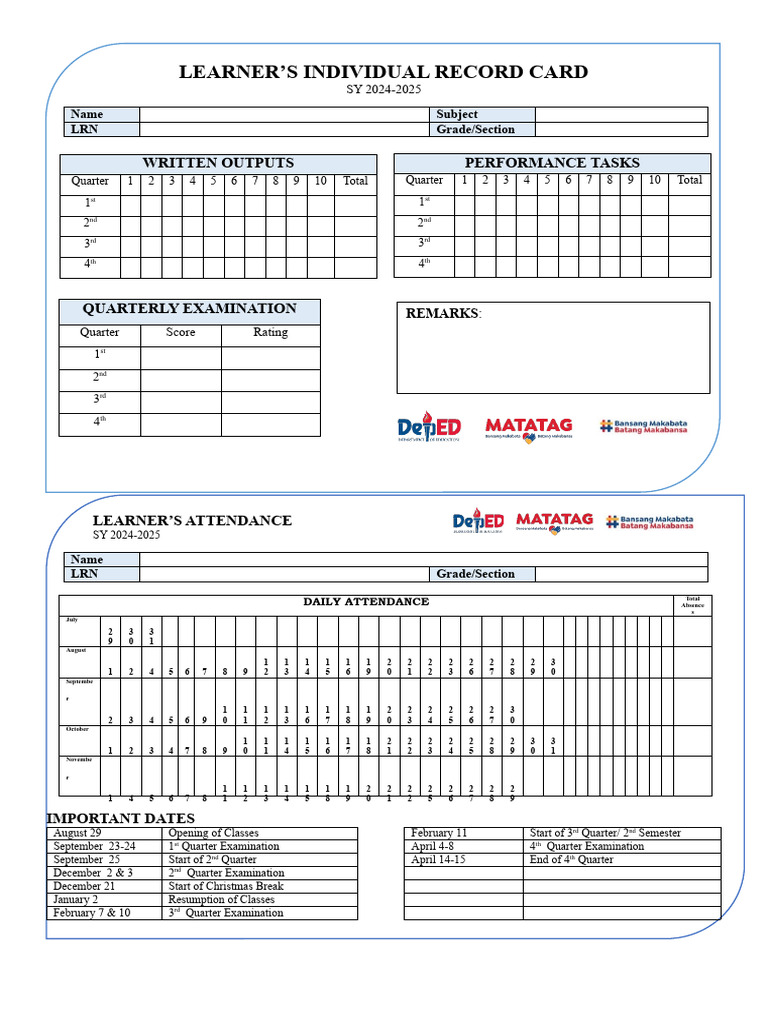 Learner's Individual Record Card (Word) | PDF | Academic Term