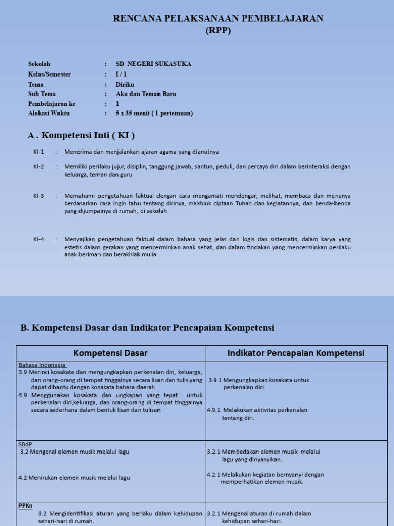 Contoh RPP Kelas 1 | PDF