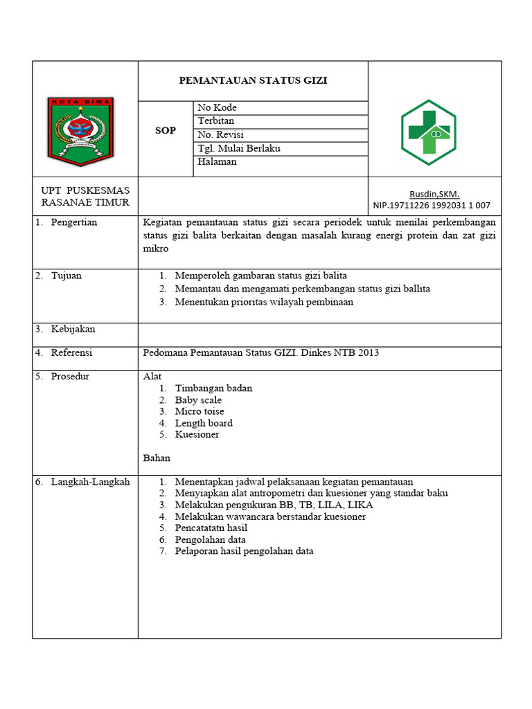 Sop Pemantauan Status Gizi | PDF