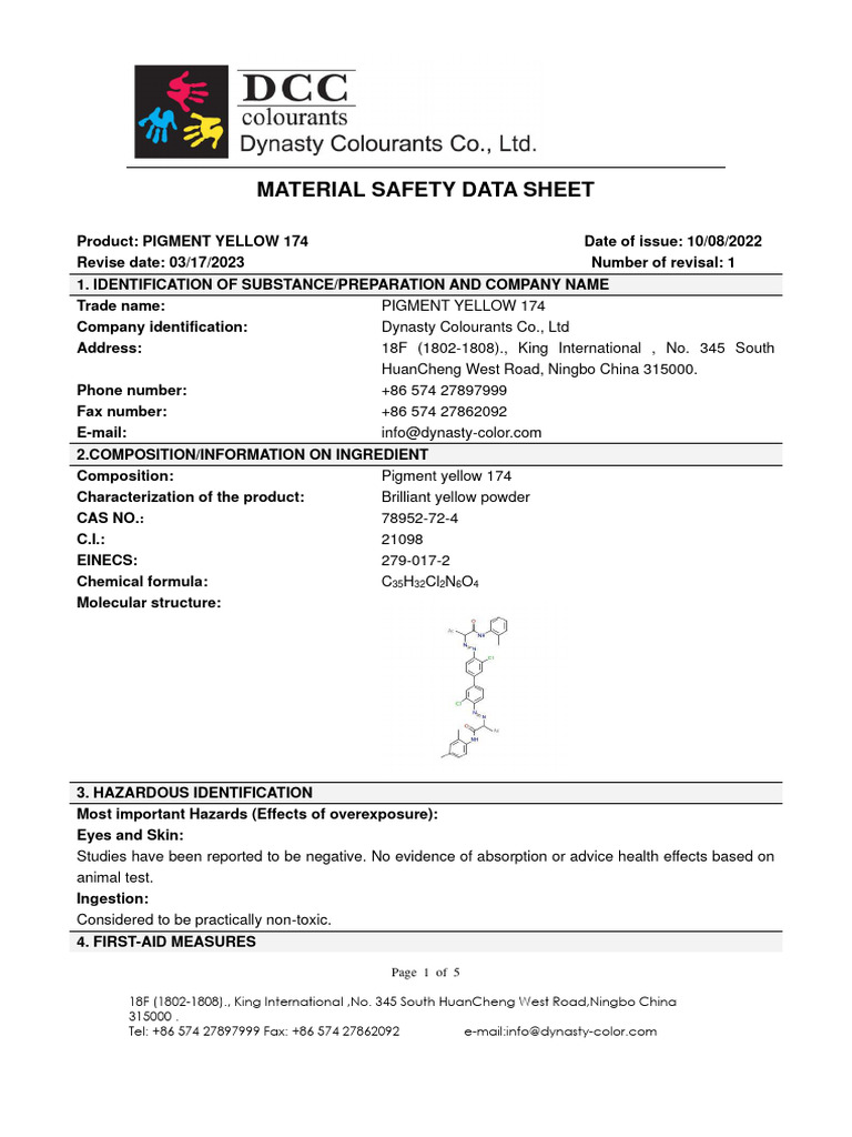Pigment Yellow 174 Safety Sheet | PDF | Personal Protective Equipment ...