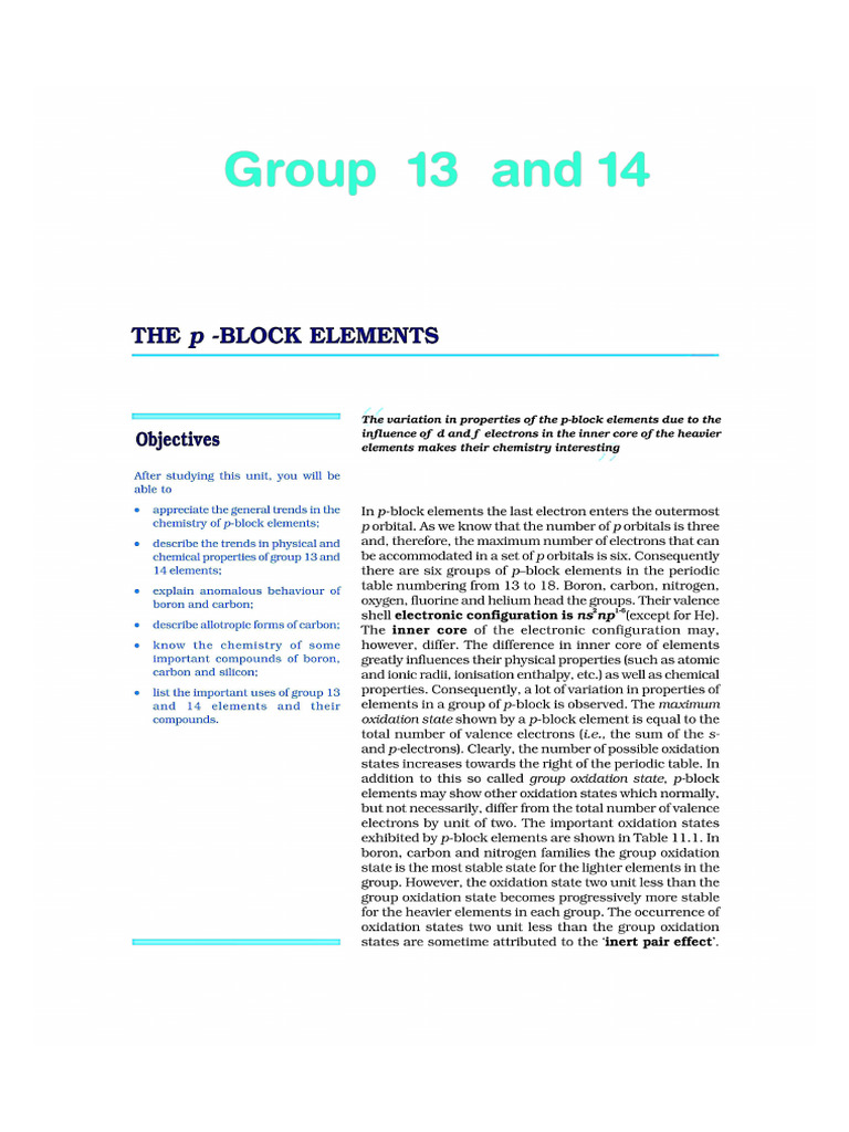 P Block (13,14 Group) Reduced Syllabus | PDF