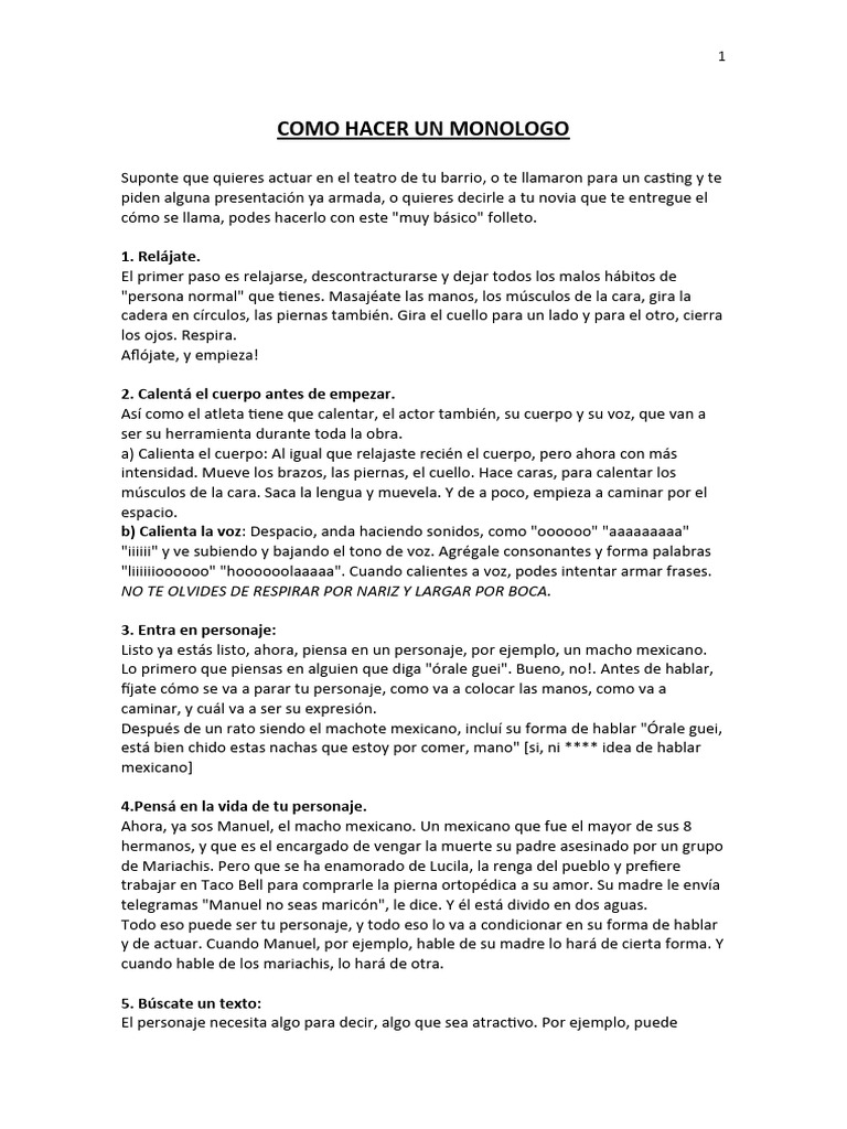 Como Hacer Un Monologo | PDF
