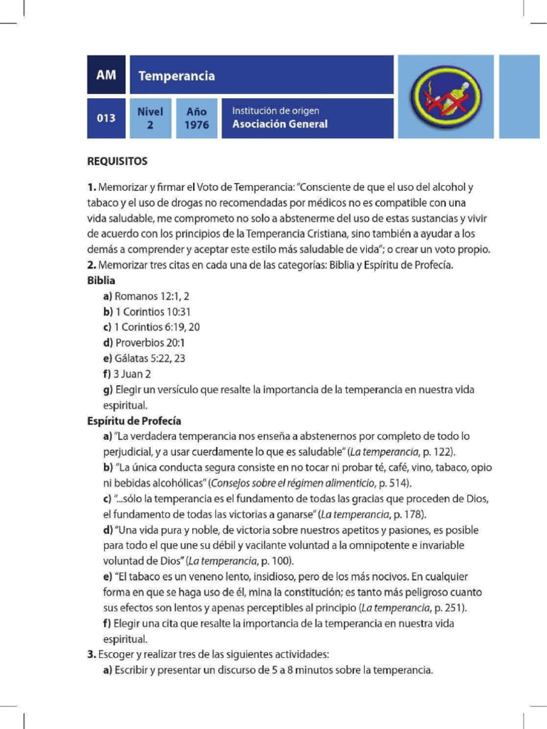 Especialidad de Temperancia-1 | PDF