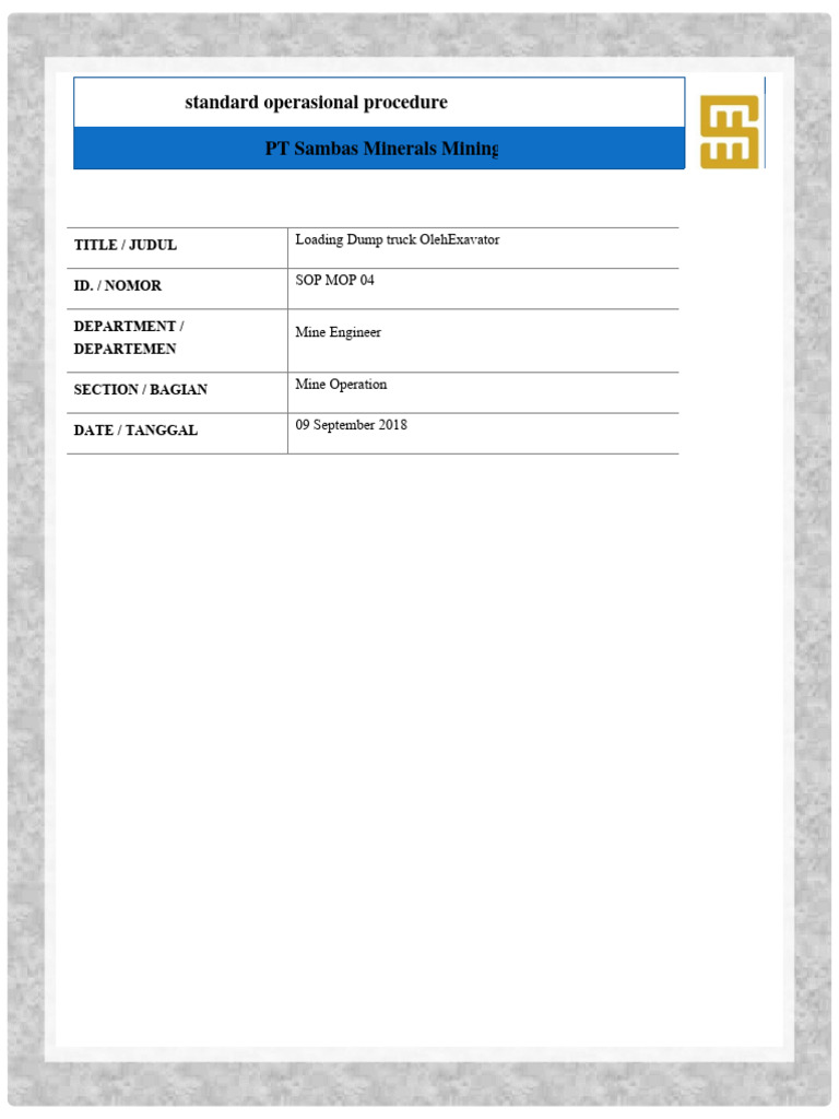 SOP Loading Dump truck Oleh Exavator | PDF