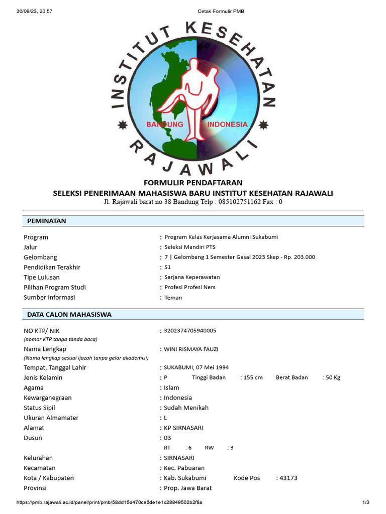 Cetak Formulir PMB | PDF