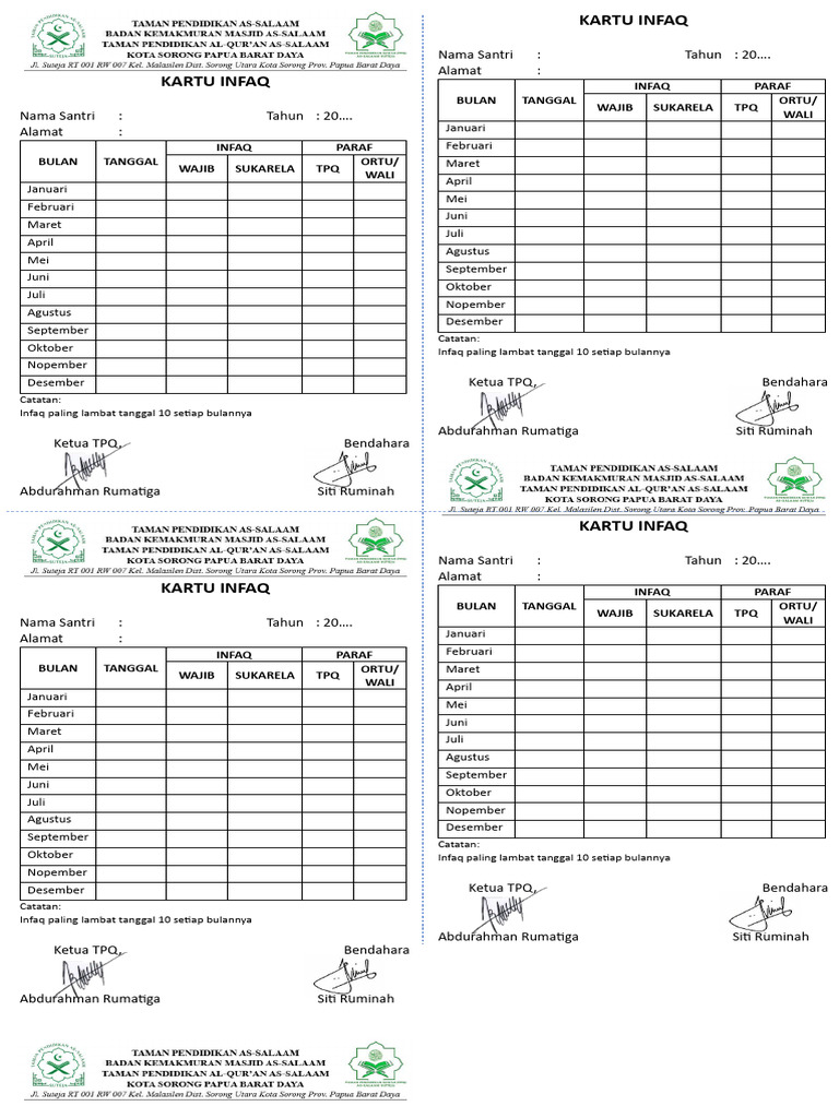 Kartu Infaq - OKFIX | PDF