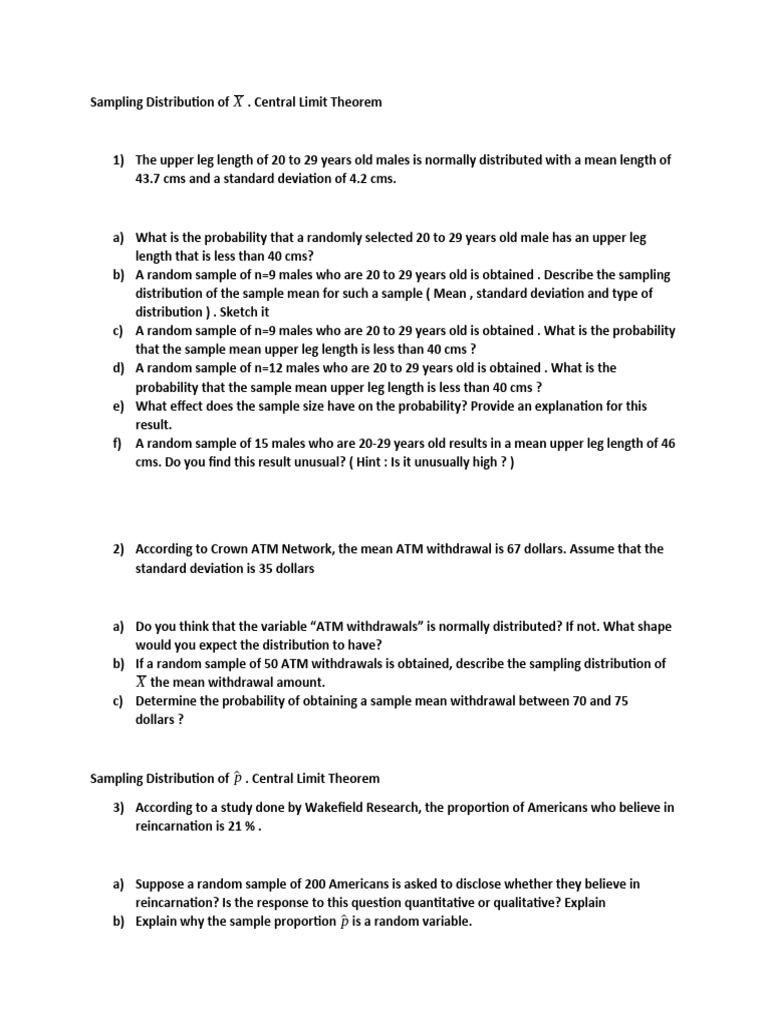 Sampling Distribution and CLT Problems | PDF