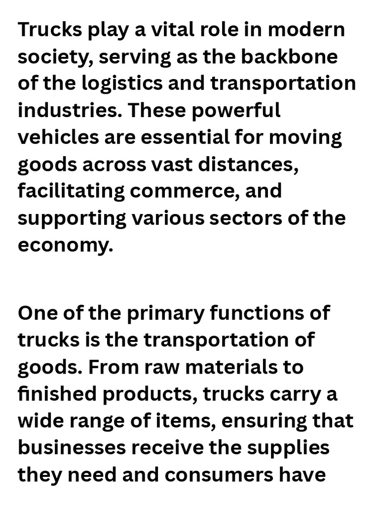 Trucks play a vital role in modern society, serving as the backbone of ... Trucks play a vital role in modern society, serving as the backbone of ...