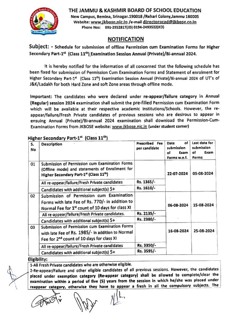 Notification Regarding Schedule for Submission of Offline Permission ...