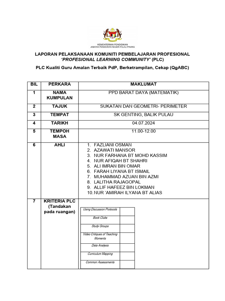Pelaporan PLC SISC+SESI 2 | PDF