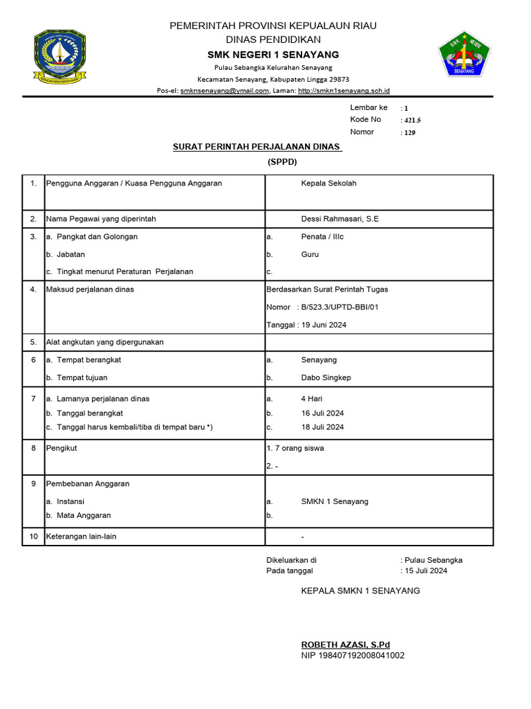 Format SPPD untuk Perjalanan Dinas | PDF