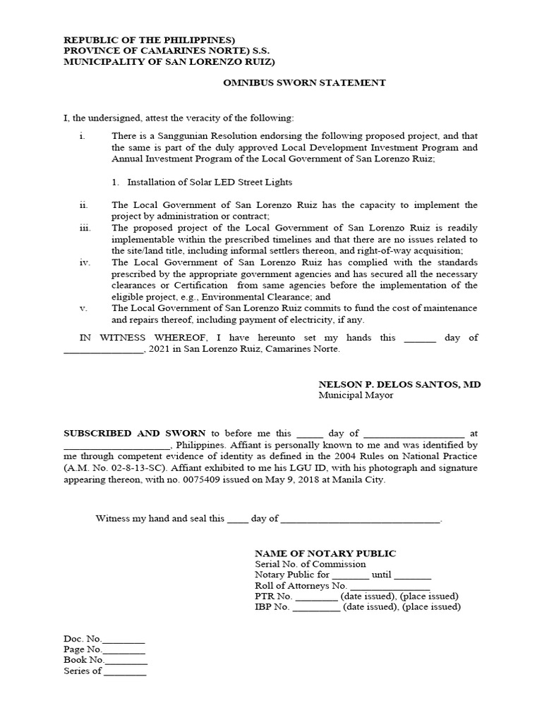 3 Omnibus Sworn Statement b5 Street Lights 2021 | PDF