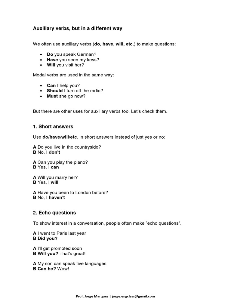 Auxiliary Verbs (Different Uses) | PDF