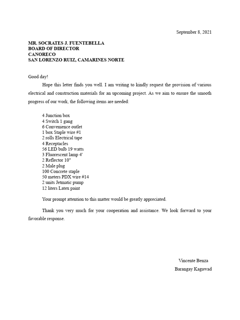 Request Letter | PDF | Manufactured Goods | Electrical Engineering