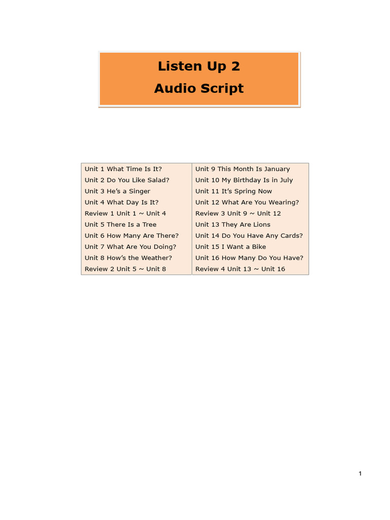 Listen Up 2 Audio Script | PDF | Skirt | Lunch