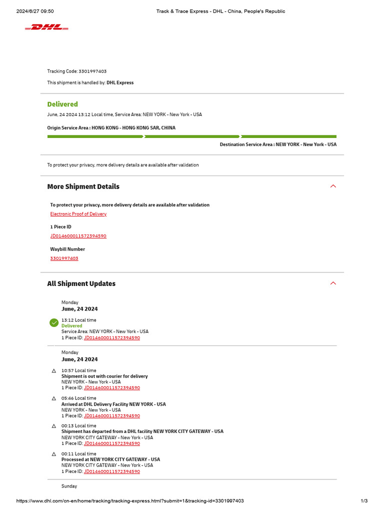 Track & Trace Express - DHL - China, People's Republic | PDF | Courier