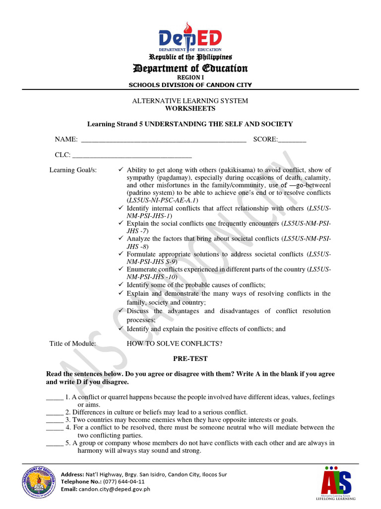 LS5 HOW TO RESOLVE CONFLICTS Work Sample | PDF | Conflict Resolution | Psychology
