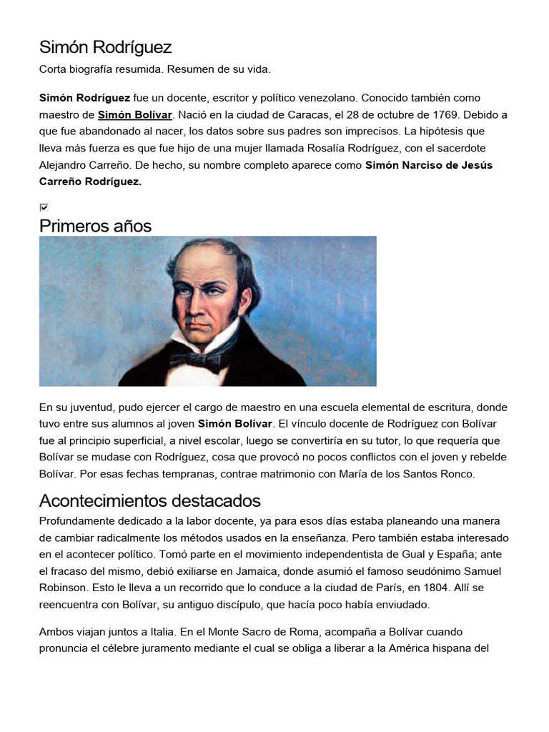 Simón Rodríguez: Maestro de Bolívar | PDF