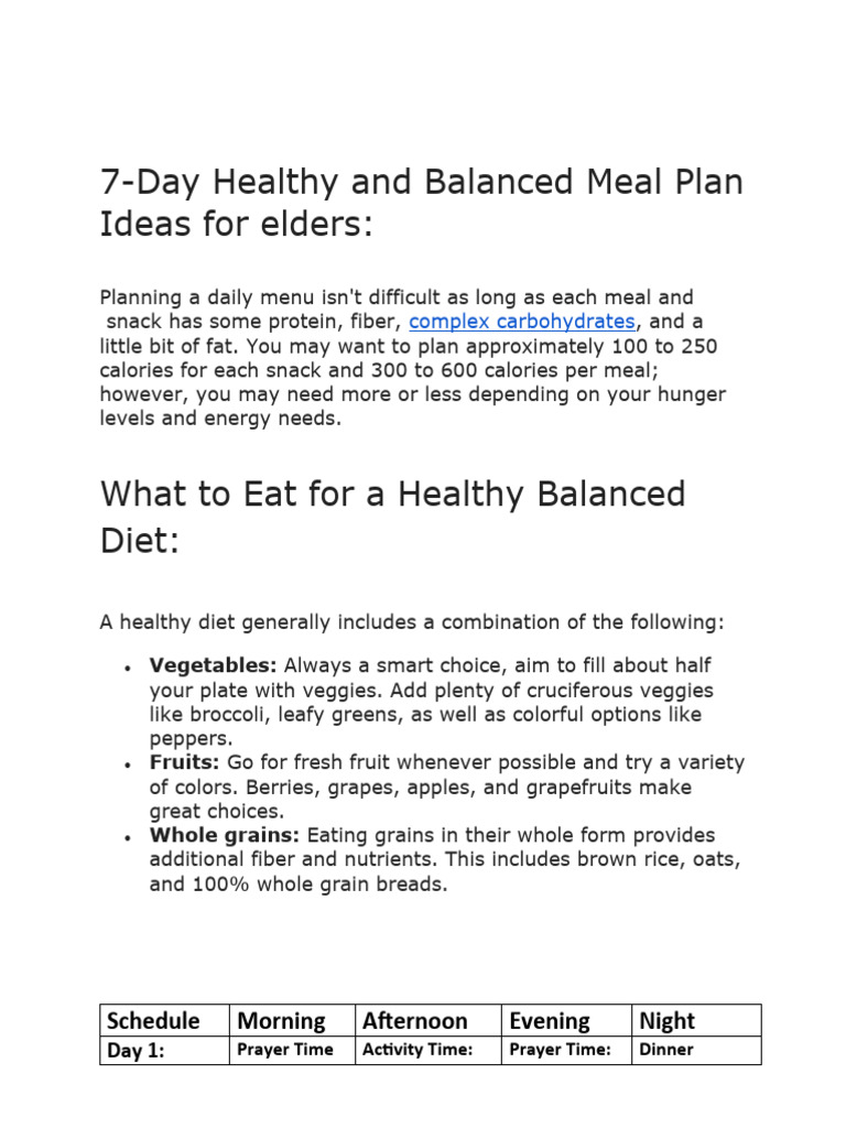 7-Day Balanced Diet Timetable | PDF | Meal | Indian Cuisine