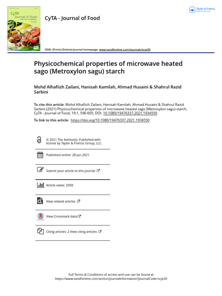 Erties of Microwave Heated Sago Metroxylon Sagu Starch 1 | PDF | Starch ...