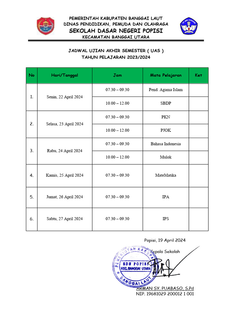 Jadwal Ujian Sekolah Baru | PDF