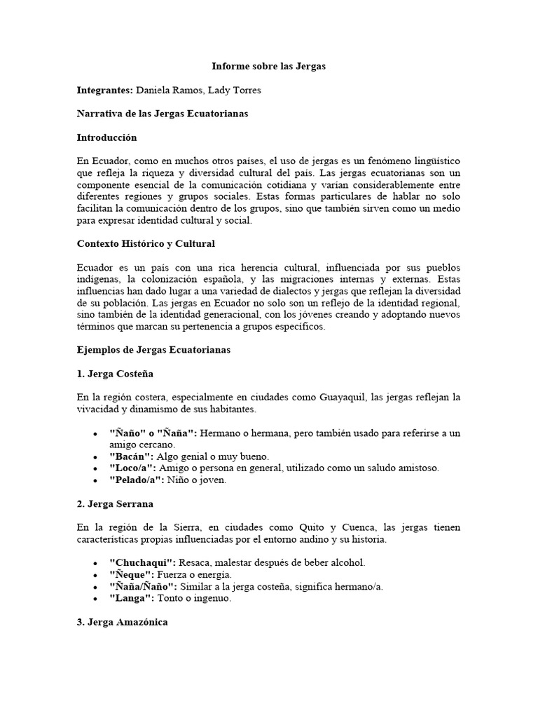 Informe Sobre Las Jergas | PDF | Ecuador | Sociedad