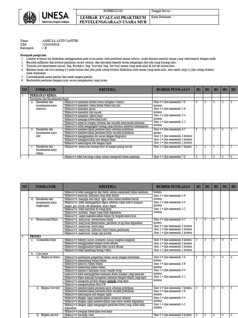 Lembar Penilaian Mub Amel | PDF