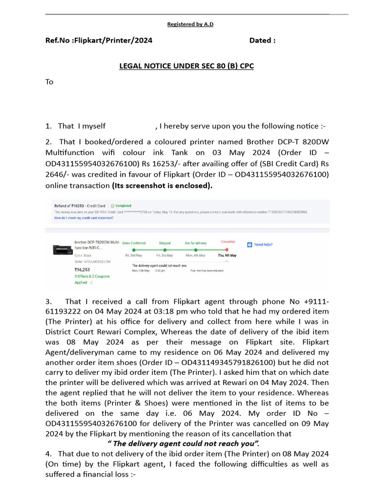 Legal Notice Against Flipkart | PDF | Business