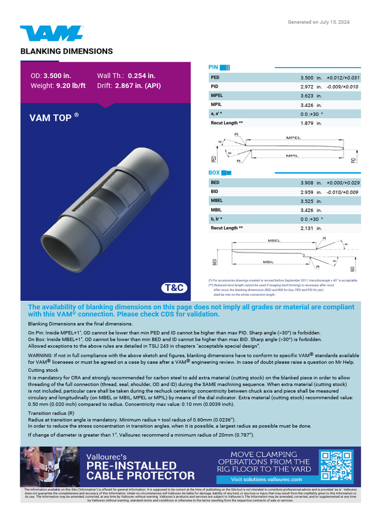 BLANKING VAM TOP ® 3.5in. 9.2lb-ft API Drift 2.867in. 87.5% | PDF