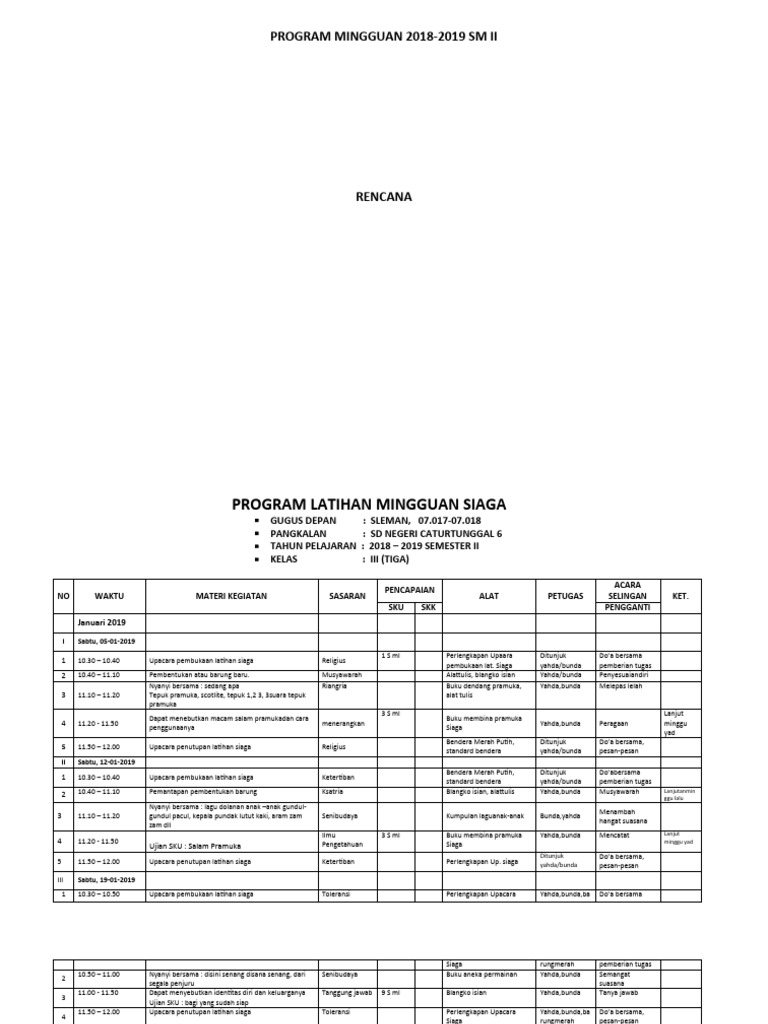 Program Mingguan 2018-2019 SM Ii | PDF